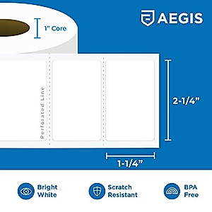 Aegis Adhesives - 2 ¼” X 1 ¼” Direct Thermal Labels for Barcodes, Address, Perforated & Compatible Rollo, Zebra, & Other Desktop Label Printers (12 Rolls, 1000/Roll)