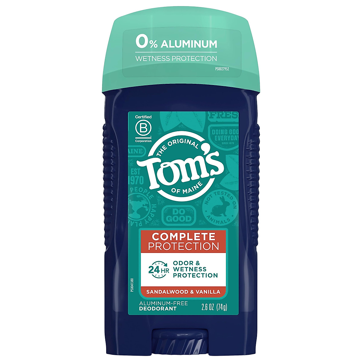 Tom's of Maine Complete Protection Aluminum-Free Natural Deodorant for Men, Sandalwood & Vanilla, 2.6 oz