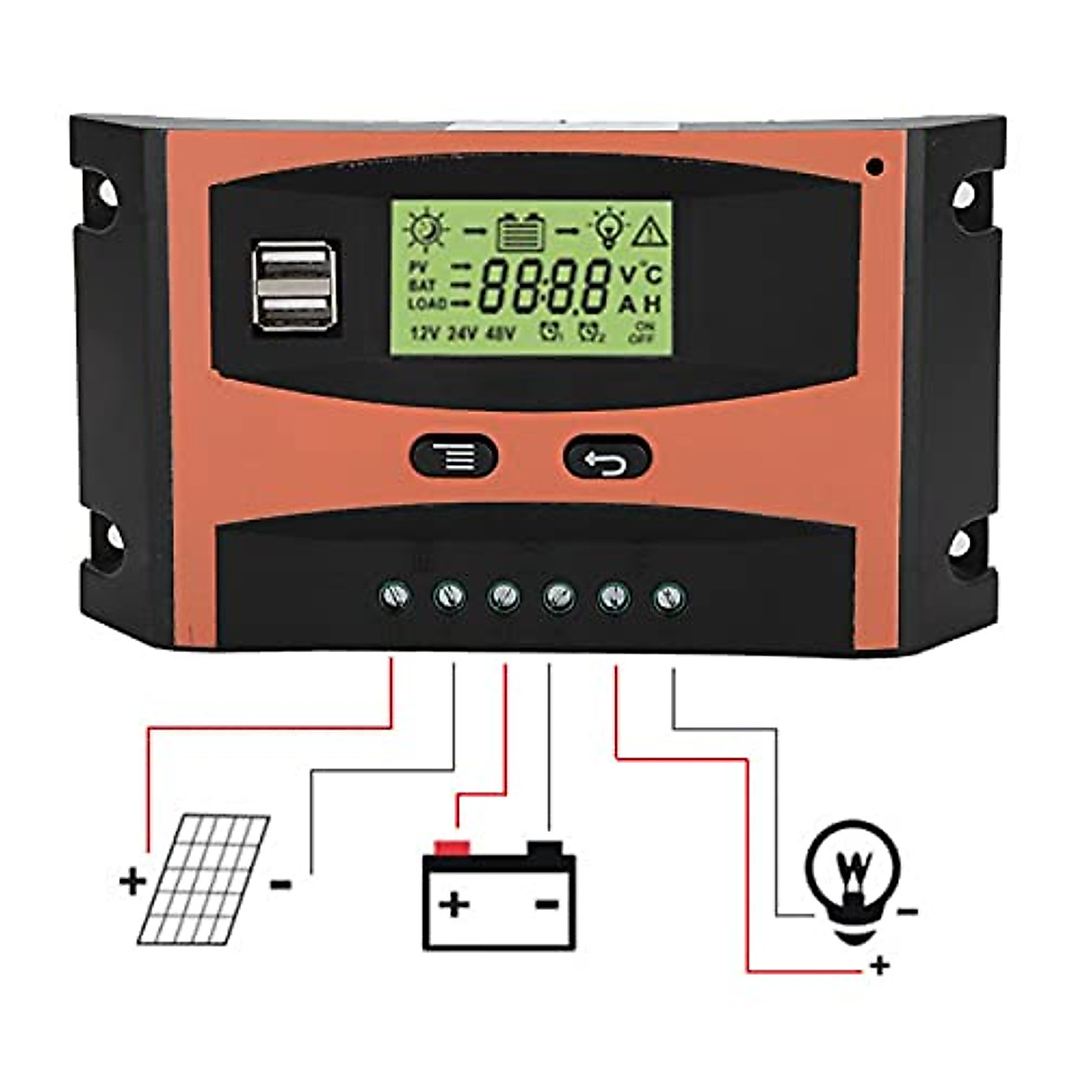 MPPT Controller, Fydun Simplified Version MPPT Charge Controller PCB Circuit Board Solar Panel Regulator 12V / 24V LCD Display Automatic Battery Controller Orange + Black(30A)