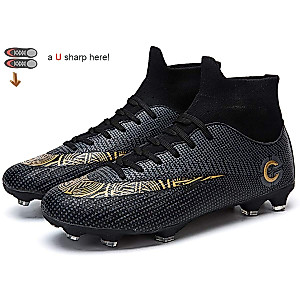 LIAOCXF Mens Football Boots Cleats FG Soccer Shoes Spikes for Competition/Training Boy's Sneakers Black