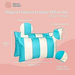 ABOUND LIFESTYLE Insert Included Outdoor Pillows Waterproof, Striped Outdoor Lumbar Pillow Set of 2, All-Season Cushions for Patio Furniture, Patio Furniture Pillows, Outdoor Throw Pillows (12”x20”)