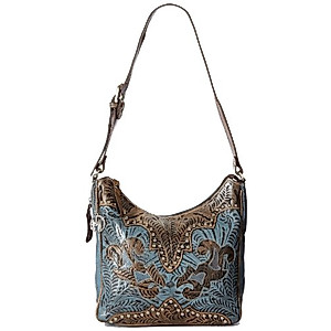 American West Annie's Secret Hobo Bag, Distressed Charcoal/Denim Blue, One Size