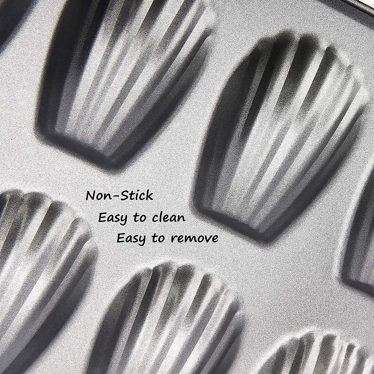 TAOUNOA Madeleine Pans, 12-Well Nonstick Baking Pans Set of 2, Heavy Duty Shell Shaped Mini Cookies Cake Mold Pan