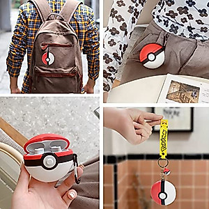 Beats Studio Buds/Beats Studio Buds+ Case Cover, 3D Cute Cartoon Stylish Silicone Protective Case for Beats Wireless Earbuds Anime Skin with Keychain Accessories for Men Boys Girls Kids (Pokeball)