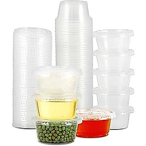 FICUCUSO [200 Sets - 2 oz Jello Shot Cups,Condiment Containers with Leak-Proof Lids, Disposable Plastic Cups with Lids for Sauces, Souffle, Food Samples, Pills and More