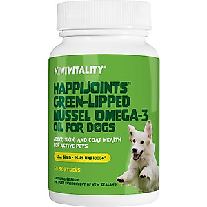 KiwiVitality HappiJoints Green-Lipped Mussel Omega-3 Oil for Dogs (60 Softgels)