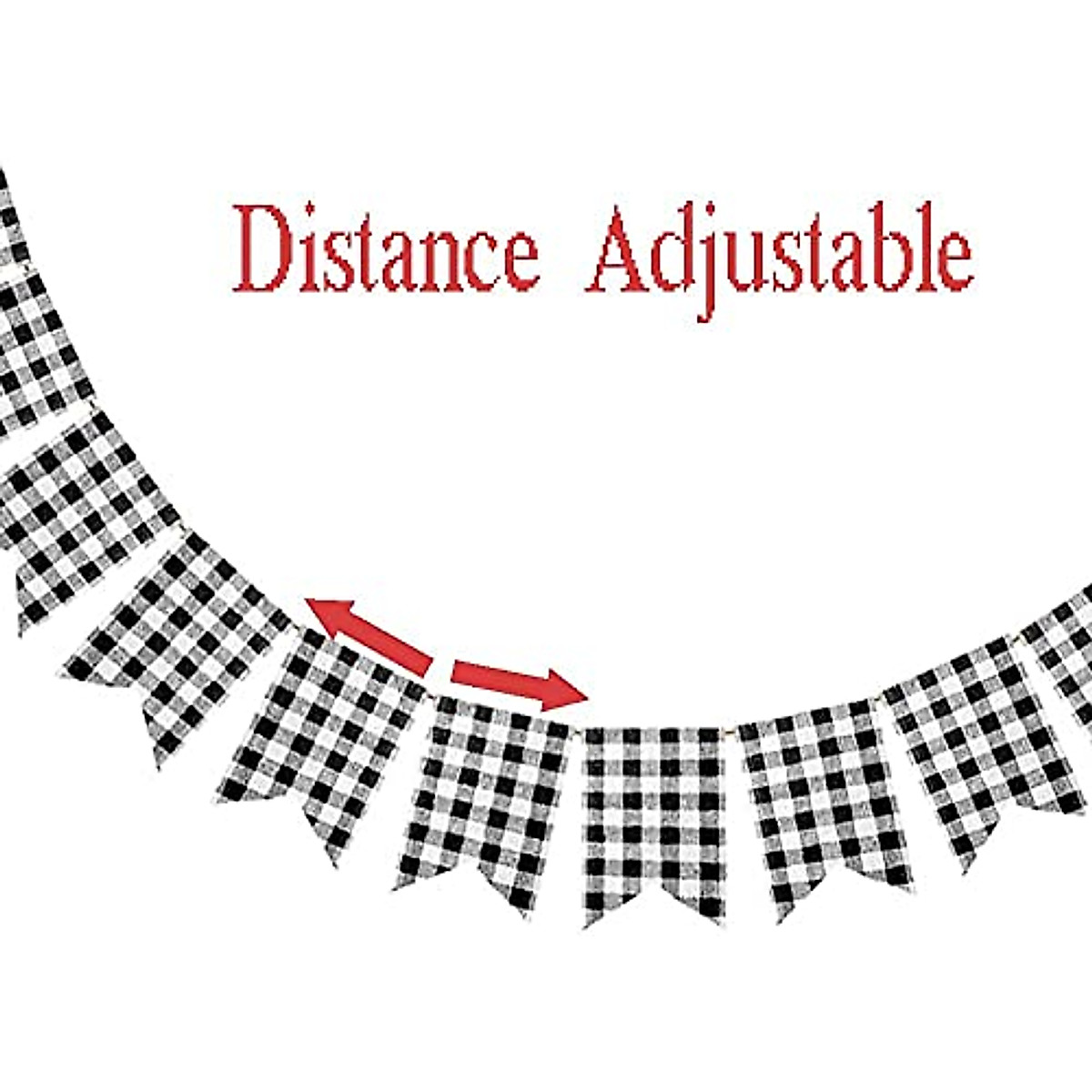 Buffalo Checkered Plaid Banner Cotton Black and White Gingham Bunting Garland for Mantel Fireplace Decorations (4 Pack)