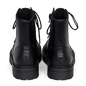 Brace-IIS - Girls/Boys/Kids/Children Lace Up Side Zipper Vegan Leather Lug Sole Combat Boots (Black PU, us_footwear_size_system, little_kid, women, numeric, medium, numeric_2)