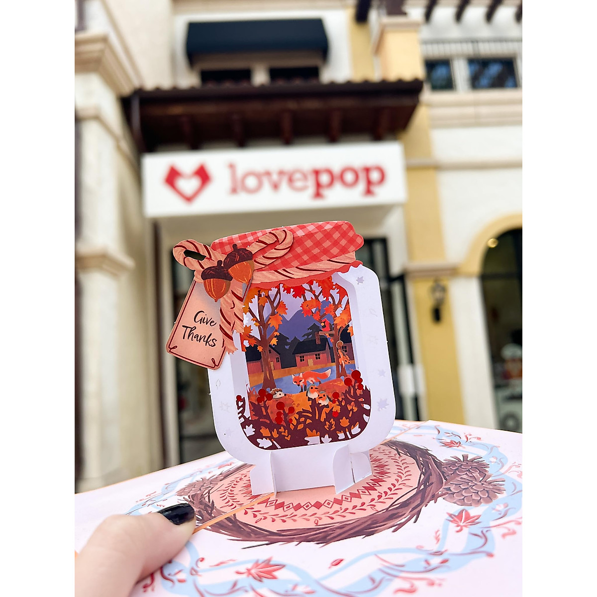 Lovepop Thanksgiving Pop-Up Card for Her and Him - 3D Holiday Greeting for Boys, Girls, Men, Women - Give Thanks Jar 5" x 7" Fox - Blank Note Card & Envelope Included