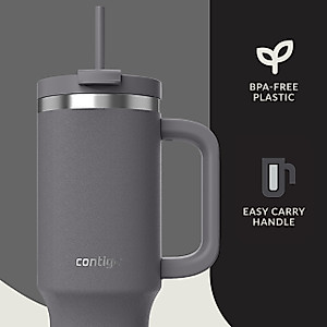 Contigo Tumbler 1200 ml with handle | Stainless Steel Vacuum Insulated Water Bottle with Straw and Lid | Cold for 29 hours | Travel Mug | Thermal Flask | BPA Free | Darkstone