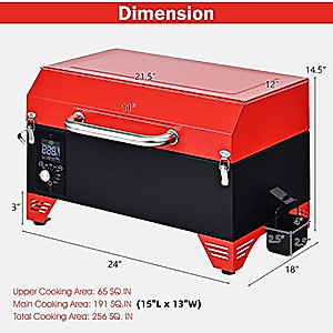 ORALNER Portable Pellet Grill and Smoker, 8 in 1 Tabletop Smoker Outdoor BBQ w/ Auto Temp Control for Camping RV Travel Tailgating Apartment Cooking, Small Wood Pellet Smokers w/ LCD Screen, Grease Bucket, Stainless Steel Meat Probe (Red)