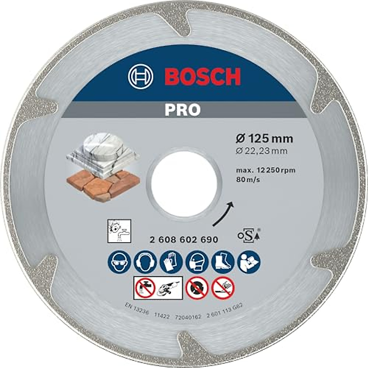 Bosch 2608602690 Diamond Cutting Disc Best for Marble, 125mm Ø, 22.23mm x 2.2mm x 3mm, Silver/Grey
