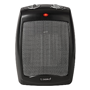 Lasko CD09250 Ceramic Adjustable Thermostat Tabletop or Under-Desk Heater, 9 Inches High, Black