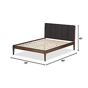 Baxton Studio Bella Mid-Century Wood Platform Bed, Full, Dark Grey/Medium Walnut Brown