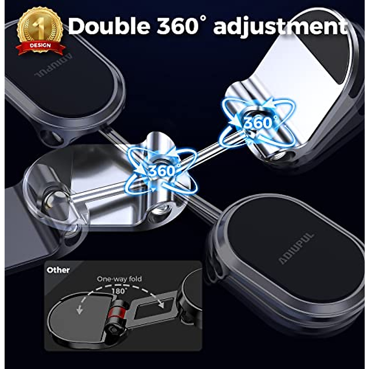 Magnetic Phone Holder for Car Metal Upgrade 6X Magnets Phone Mount Double 360° Rotation Super Sticker Phone Holder Car Mount Easy Install Suitable for Dashboard Screens Compatible with All Phone black