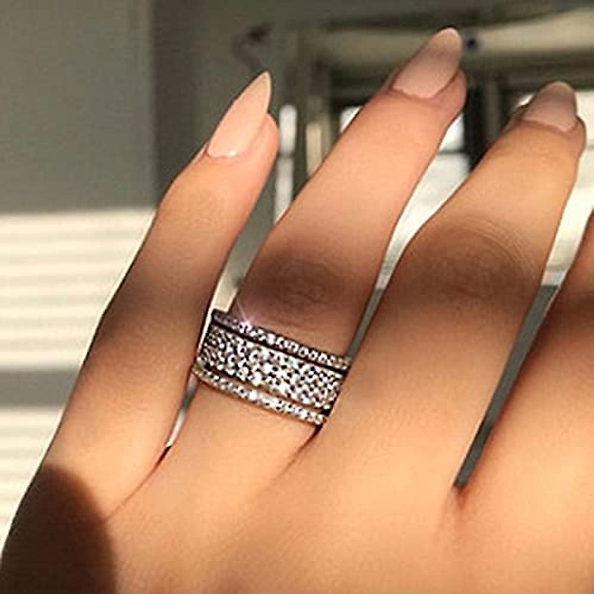 925 Sterling Silver Shiny Full Diamond Ring Cubic Zirconia Rings CZ Diamond Multi Row Ring Eternity Engagement Wedding Band Ring for Women CZCLMLT1 (7)