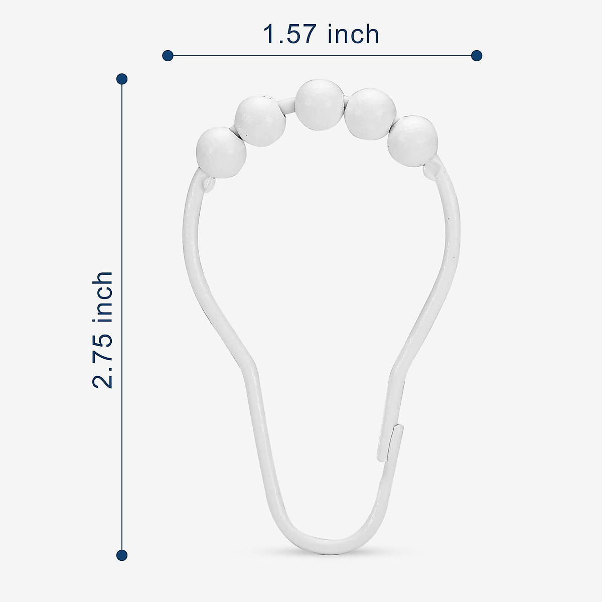 Shower Curtain Hooks, OEH Stainless Steel Shower Curtain Rings, Roller Gliding Shower Hooks for Shower Curtain, Rustproof Shower Rings for Curtain, Shower Curtain, Shower Rod, Set of 12, White