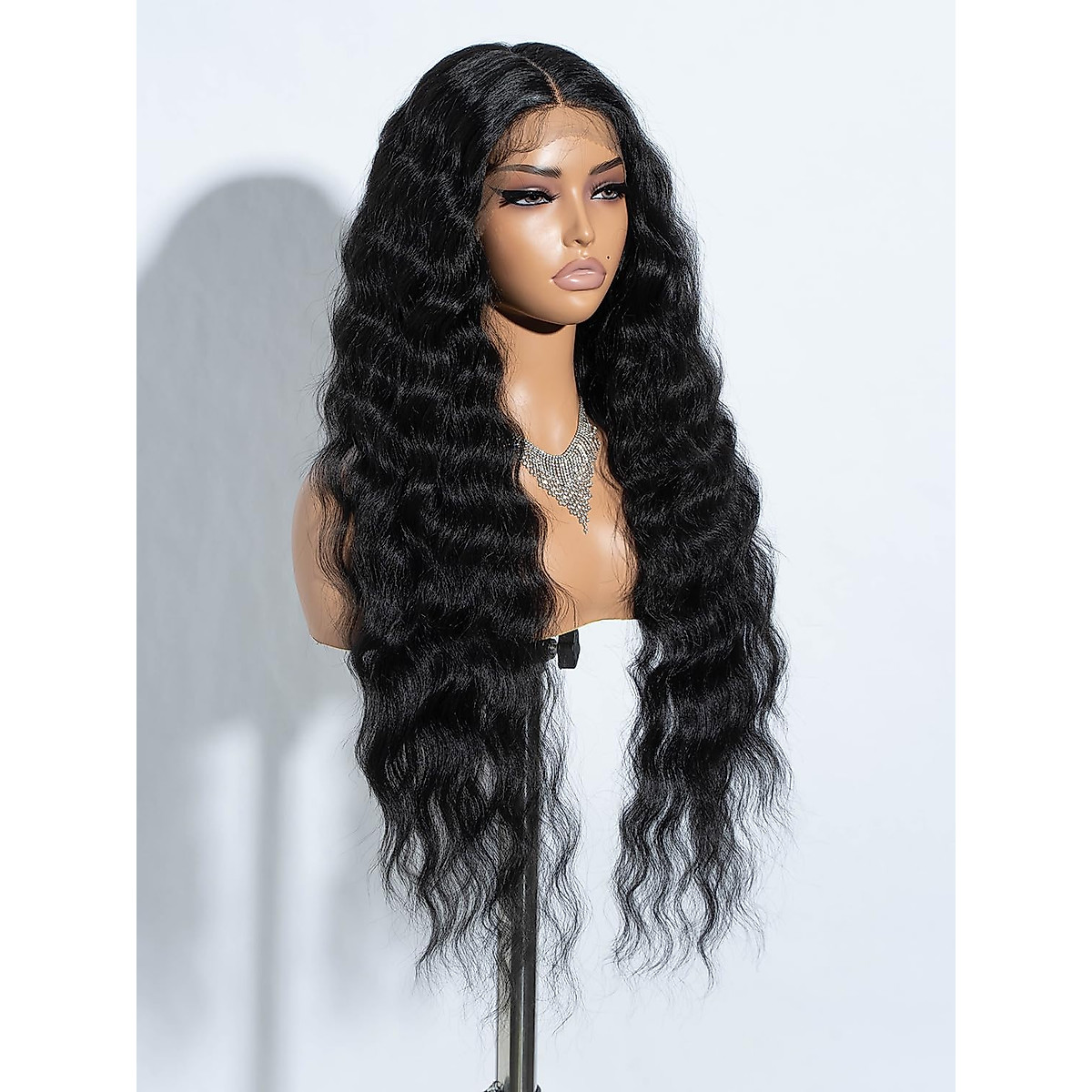 Joedir Lace Front Wigs 30" Long Wavy Synthetic Wig 4.5" Deep Part HD Transparent Lace With Baby Hair For Women 130% Density Wigs(Black Color)