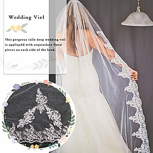 Yalice Catherdal Wedding Veils for Brides Long Bridal Veil 1 Tier Veils Floral Lace Soft Tulle Veils with Comb 118''(Ivory)