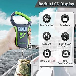 SNAIL TRAIL 8 Storage Bins 50 lbs Digital Bass Fish Scale & 7.5'' Lip Gripper, Hanging Weight Equipment, Fisherman Tournament Weighing Device, Fishing Supplies, Boat Stuff Accessories, Gift for Men