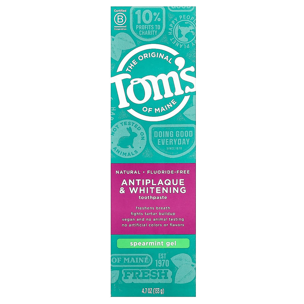Tom's of Maine Fluoride-Free Antiplaque & Whitening Natural Toothpaste, Spearmint, 4.7 oz.