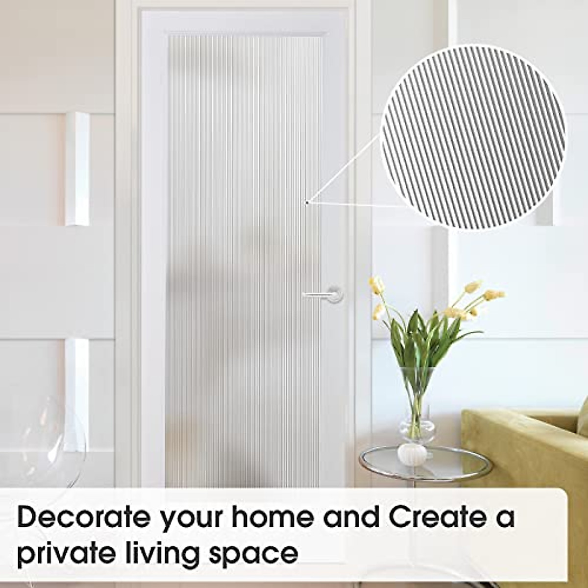 Coavas Privacy Film - Fluted/Reeded Glass, Non-Adhesive Sun/Heat/UV Blocking (29.5 x 118 inches)