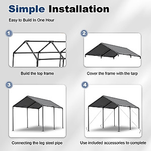 Grezone 10 x 20ft Heavy Duty Carport,Portable Car Tent Garage,All Season UV Resistant Car Canopy for Auto,Truck,Boat,Car (Gray)
