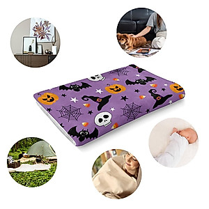 Halloween Throw Blanket for Couch and Bed Spider Webs Witch's Hat Black Bats and Decorated Pumpkins Print on Soft Blanket for Kids and Adult