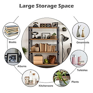 HIBOAT 47" 3-Tier Bookshelf Rustic Wood and Metal Industrial Bookshelf for Home Office, Bedroom, Kitchen, Bathroom (Rustic Brown, 3-Tier)
