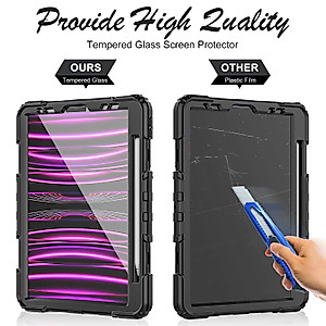 iPad Pro 12.9-inch 6th/5th/4th Generation Case 2022/2021/2020 [with Tempered Glass Screen Protector], BASE MALL Full-Body Protective Case, Pencil Holder,Rotating Kickstand, Hand/Shoulder Strap (Black)