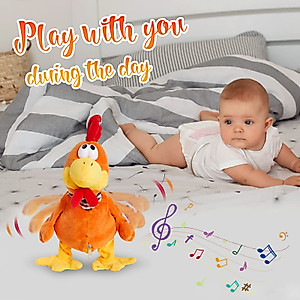 Houwsbaby 15‘’ Electronic Squawking Chicken Toy Chicken Stuffed Animal Interactive Musical Walking Singing Waving Rooster Plush Toy with Bib Gift for Kids Boys Girls Thanksgiving Day