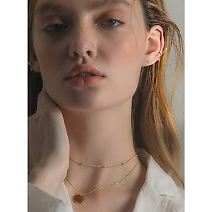 RoseGold Layered Necklace for Women - Coin Choker Necklace Charm Pendant Necklace