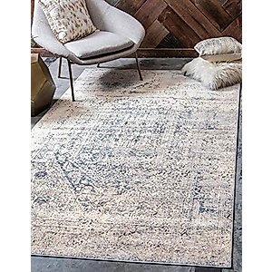 Unique Loom Chateau Collection Traditional, Vintage, Textured, Medallion, Distressed, Victorian Area Rug, 5 ft x 8 ft, Navy Blue/Beige