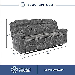 Acme Furniture Zubaida 41" x 87" Modern Velvet Reclining Sofa with USB Dock, 1 Storage Drawer, Tight Back & Seat Cushion, in 2-Tone Gray Finish