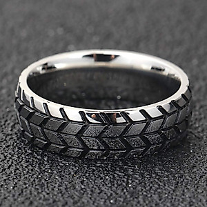 Emma Manor EM Titanium Steel Ring 6mm Width Tire Tread Grooved Wedding Ring for Men Women,Size 7-12 with Jewelry Box (Titanium Steel, 12)