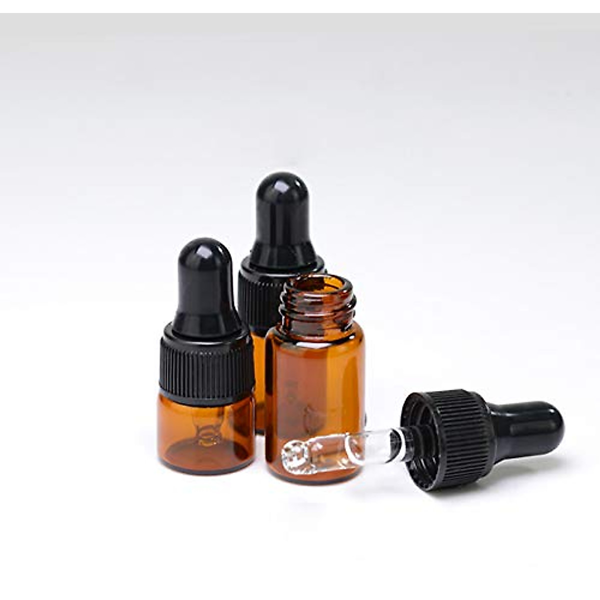 USRommaner 50 Pack,1ml Amber Glass Dropper Vial for Essential Oils,Empty Glass Eye Dropper Bottle With Black Screw Cap,Glass Liquid Pipette Travel Test Sample Perfume Vial-Transfer Pipette Included