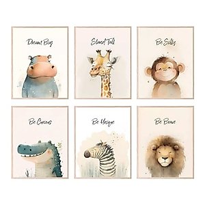BigWig Prints Safari Nursery Decor - Baby Animal Wall Art, Jungle Nursery Posters, Safari Room Decorations for Boys, Inspirational Animal Art for Baby Rooms - Unframed Set of 6 (8x10)