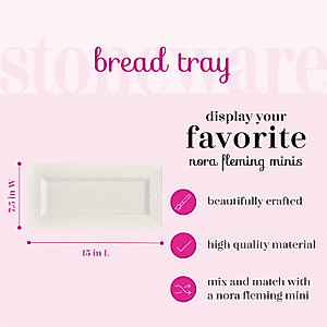 Nora Fleming Stoneware Bread Tray - Serving Platter for Appetizers, Side Dishes, and Dinners - Rectangular Design - Pair with One of Our Hand-Painted Minis - White