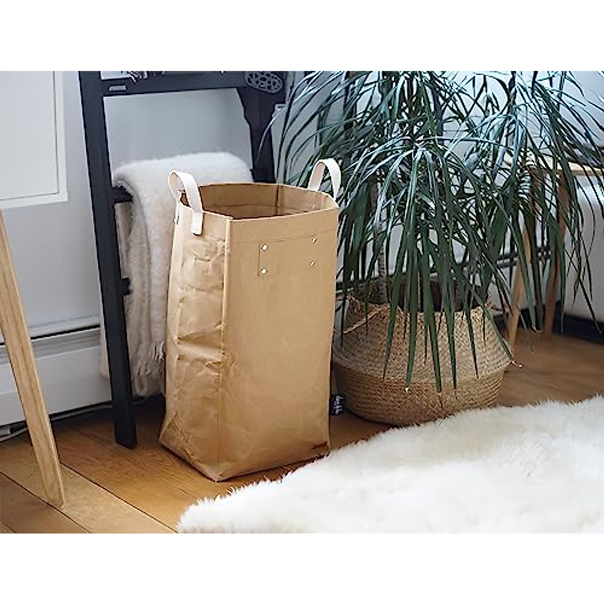 Deeablo New York Sustainable Reusable, Highly Versatile, Washable Paper Bag for Recycling, Multipurpose Recycling Basket, Recycling Bag, Laundry Basket (Brown)