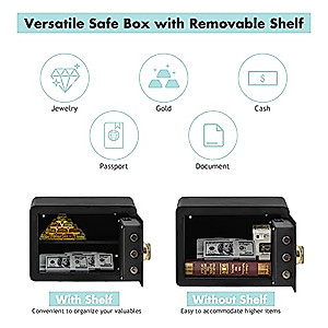 Safstar Security Safe Box, Electronic Solid Steel Safe with Keypad and Inner LED Light for Home, Office, RV Travel, Digital Safe Deposit Box for Cash Documents Jewelry Valuables, 0.5 Cubic Feet