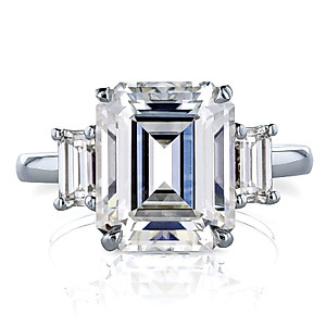 Kobelli 5 1/2 Carat TGW Three Stone Emerald Cut Moissanite Statement Engagement Ring in 14k White Gold - Size 10.5