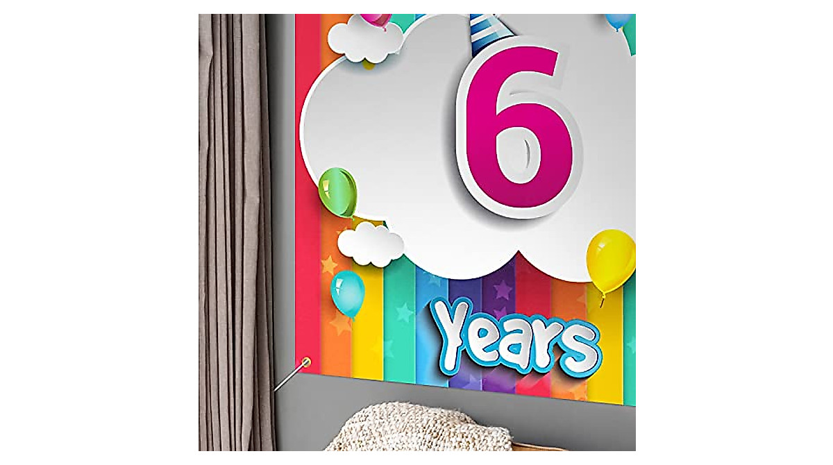 Celebrate 6th Birthday with Colorful Rainbow Backdrop Banner