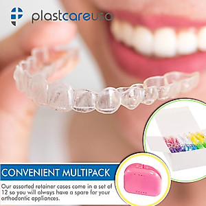 Assorted Retainer Case Box of 12 Individually Sealed, Dental Storage Container for Aligners, Mouth Guards - Yellow, White, Pink, Green, Purple, Blue