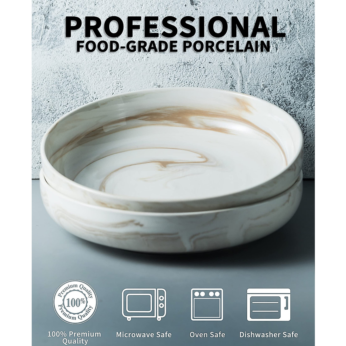 LYEOBOH Serving Bowls for Entertaining, Large Pasta Serving Bowl, 57 OZ., Set of 2 Porcelain Decorative Bowl for Thanksgiving Christmas, Shallow Vegetable Bowls for Fruit, Snacks, Kitchen Prep