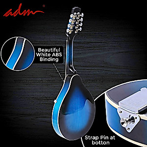 ADM Acoustic Mandolin Instrument Kit Music A Style for Kids Students Adults Wood Mandolins Beginner Set With Bag, Tuner, EQ, Strap, Strings, Picks and Hanger, Blue