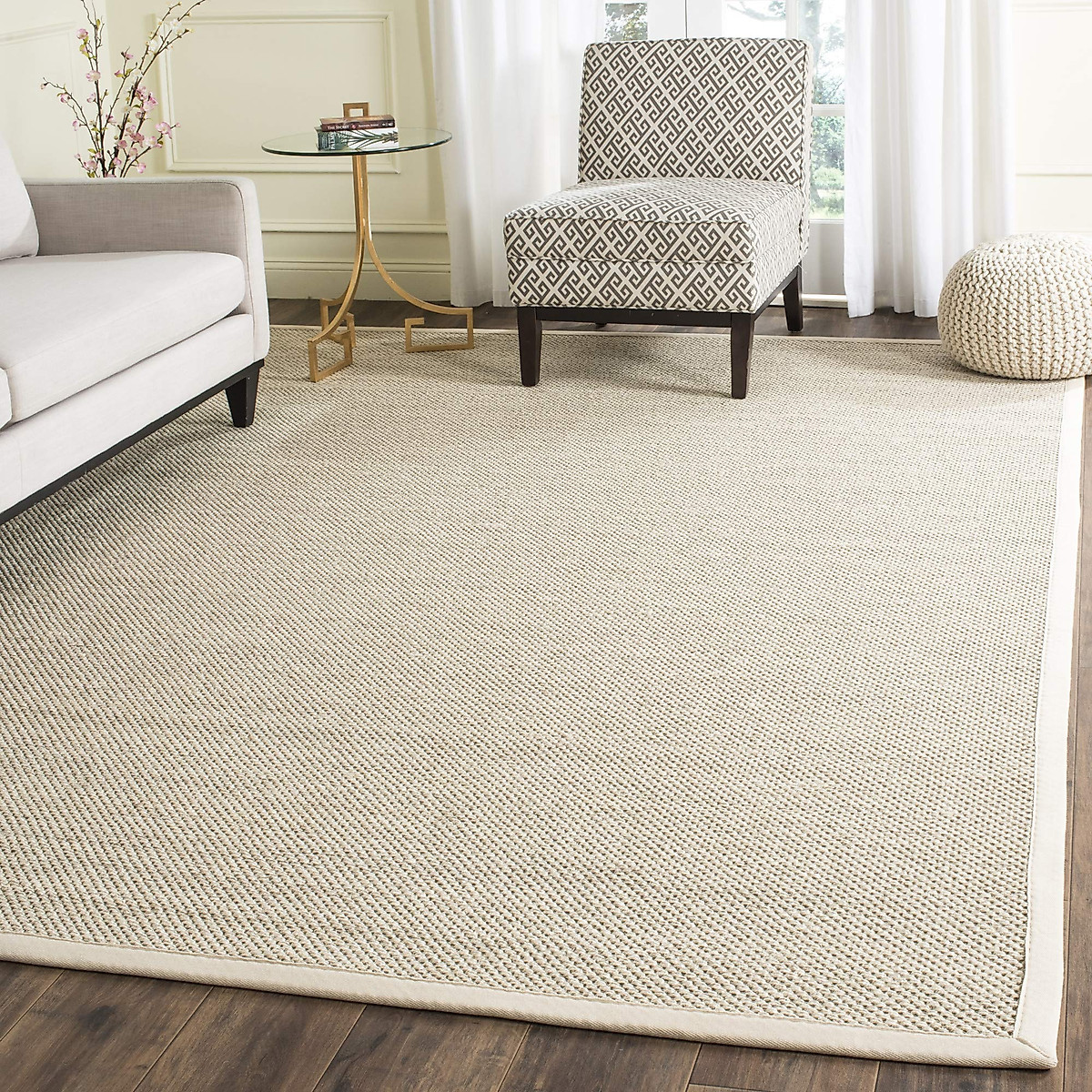 SAFAVIEH Natural Fiber Collection Area Rug - 8' x 10', Marble & Khaki, Border Sisal Design, Easy Care, Ideal for High Traffic Areas in Living Room, Bedroom (NF143E)