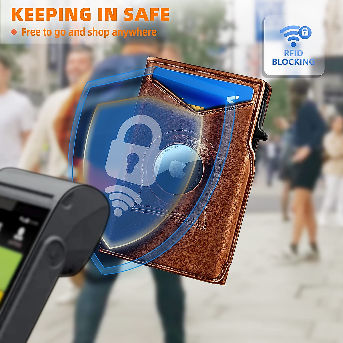 KEMISANT Airtag Wallet Men Gift,Mens Slim Front Pocket Wallet Money Clip Standard or Apple Airtag Use 3.8"×2.8"×0.9"