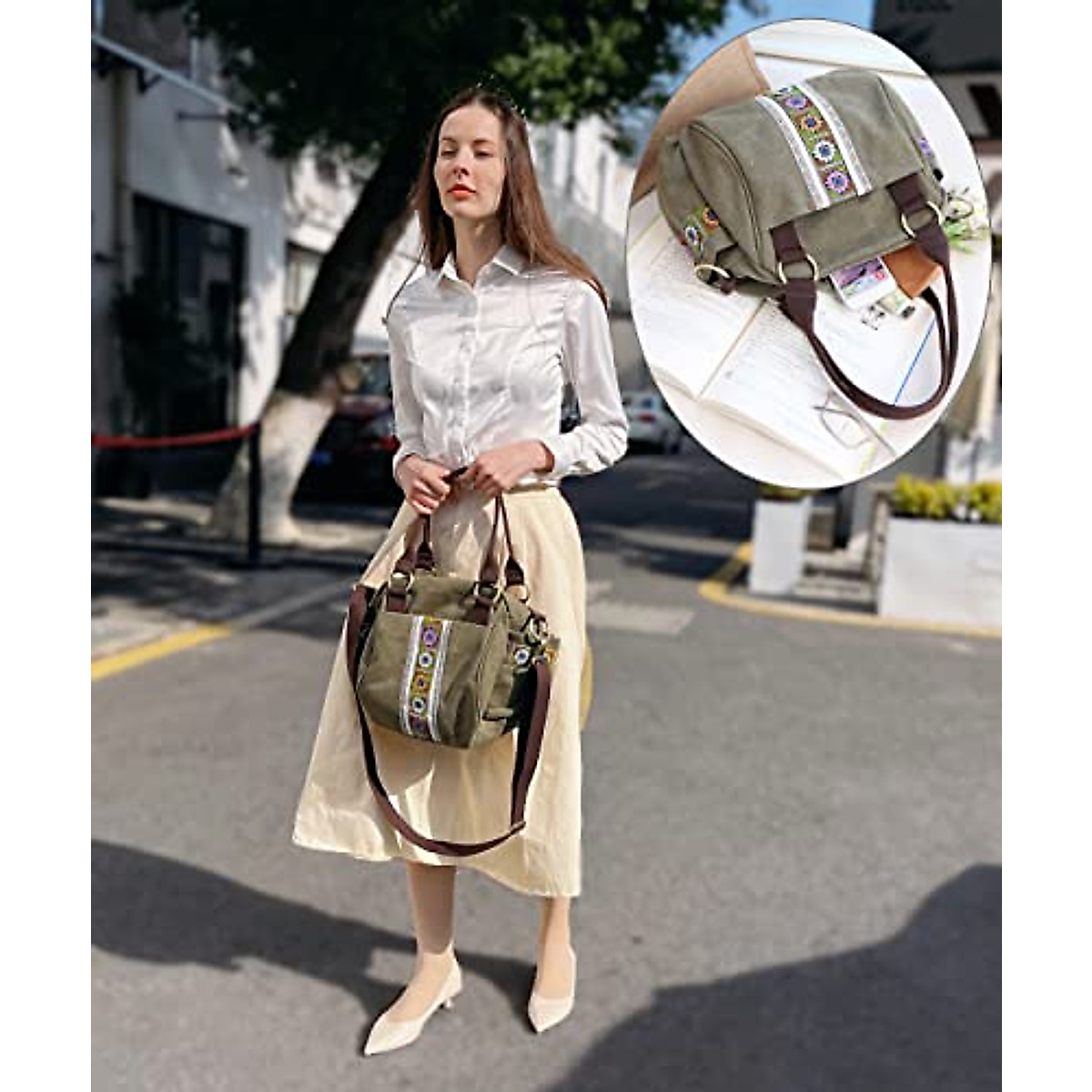 Women Canvas Top-Handle Handbag, Vintage Heavy-duty Crossbody Bag Tote Handbag