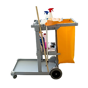 QWORK Janitorial Cart Bag, 24 Gallon Waterproof Large Capacity Padded Housekeeping Commercial Replacement Cleaning Cart Bag for Collecting Trash or Clothing (Yellow), 2 Pack