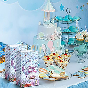 Chrisfall 28 Pieces Mermaid Gift Paper Bags with Stickers, Mermaid Party Candy Treat Bags Under the Sea Gift Bags for Mermaid Theme Birthday Baby Shower Party Favor